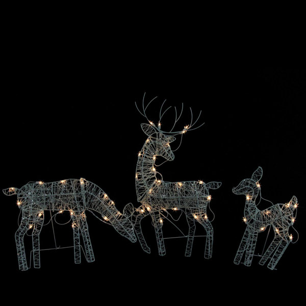 Northlight Seasonal Set of 3 White Glittered Doe Fawn and Reindeer Lighted Christmas Outdoor ...